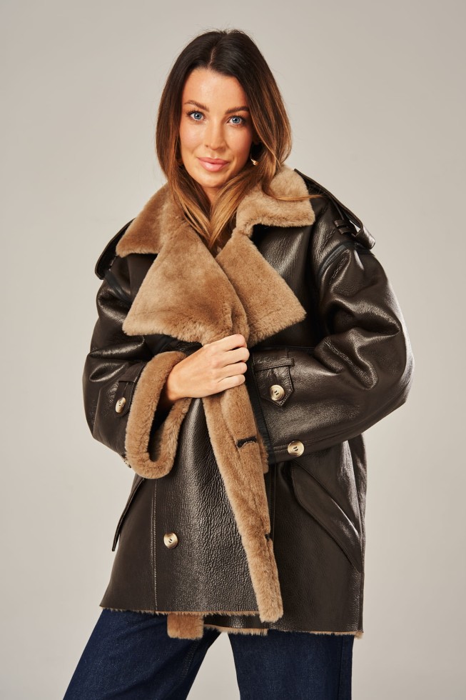 Kożuch damski cappuccino oversize AKD-99OV | Alaska-Shop.com